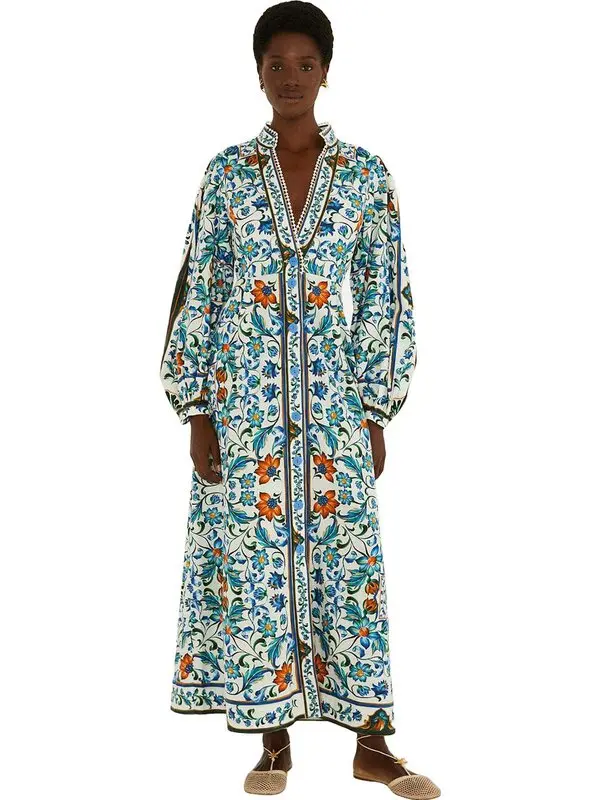 Farm Rio Flora Tile Lenzing™ Ecovero™ Euroflax™ Maxi Dress - Flora Tile Off-white