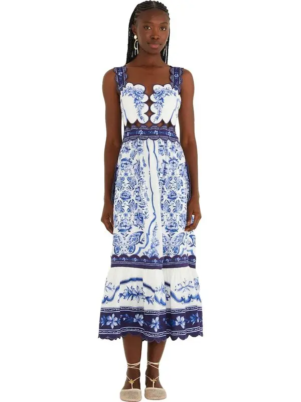 Farm Rio Porcelain Garden Cut-out Midi Dress - Porcelain Garden Off-white