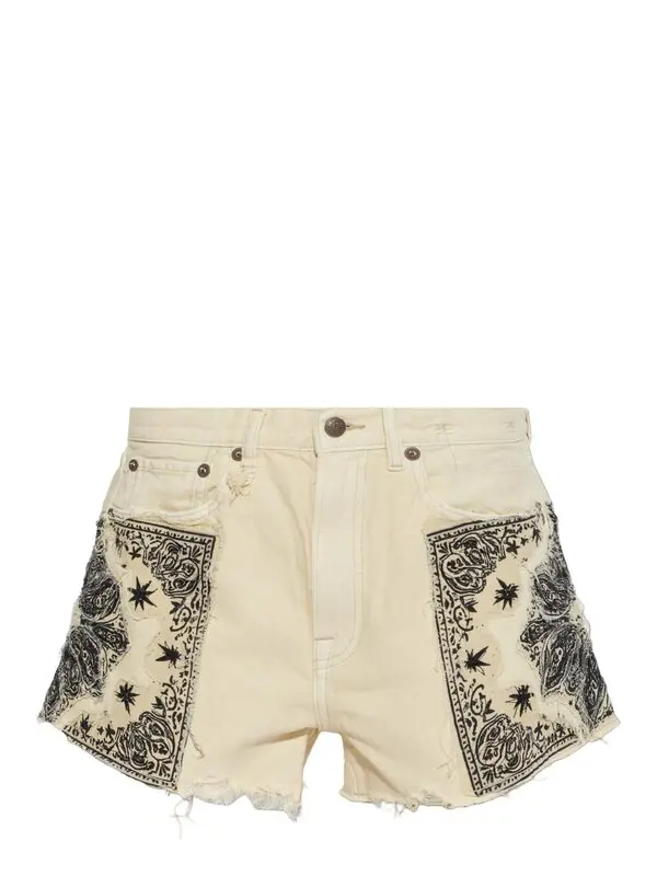R13 High-waisted Denim Shorts With Appliqués - Cream