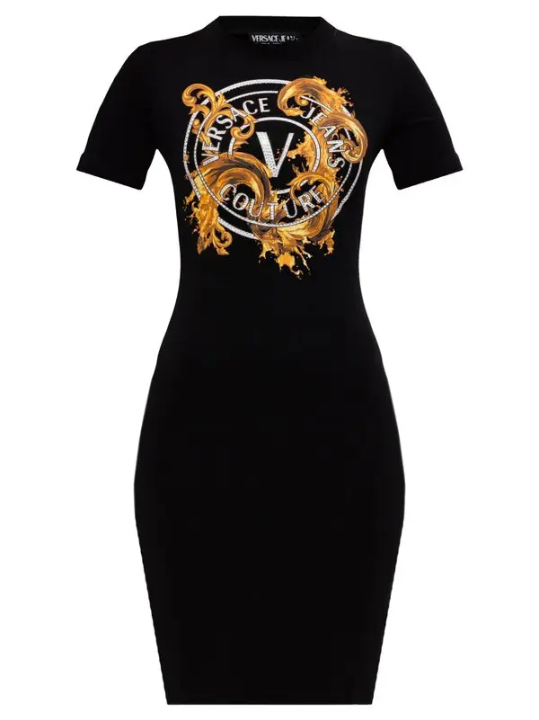 Versace Printed Dress With Sequins - Black