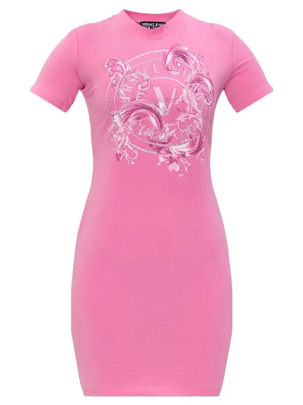 Versace Printed Sequined Cotton Blend Mini Dress - Pink