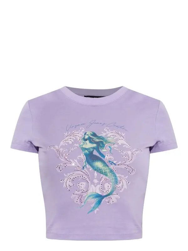 Versace T-shirt With Print And Sequins - Purple