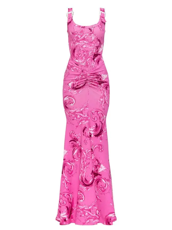 Versace Long Dress With 'barocco' Pattern - Pink