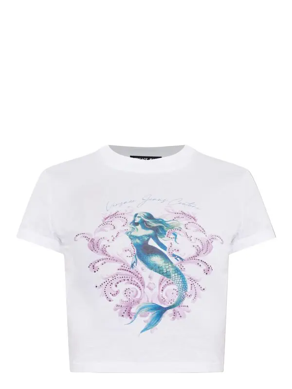 Versace T-shirt With Print And Sequins - White
