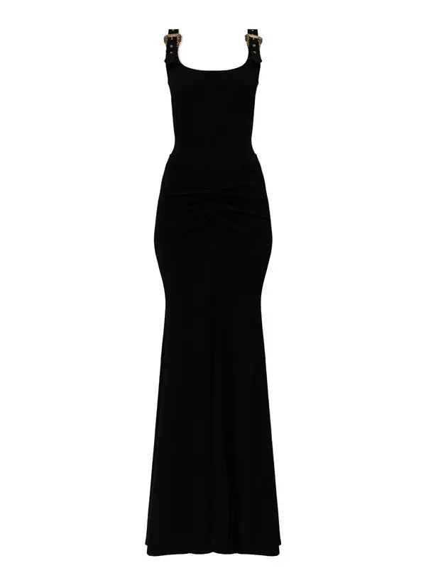 Versace Long Dress With Buckled Straps - Black