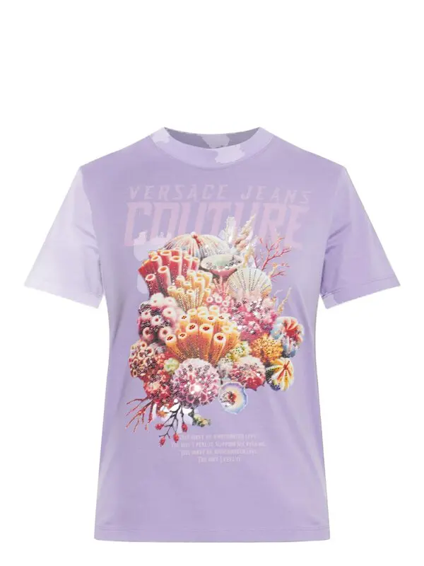 Versace T-shirt With Print And Sequins - Purple