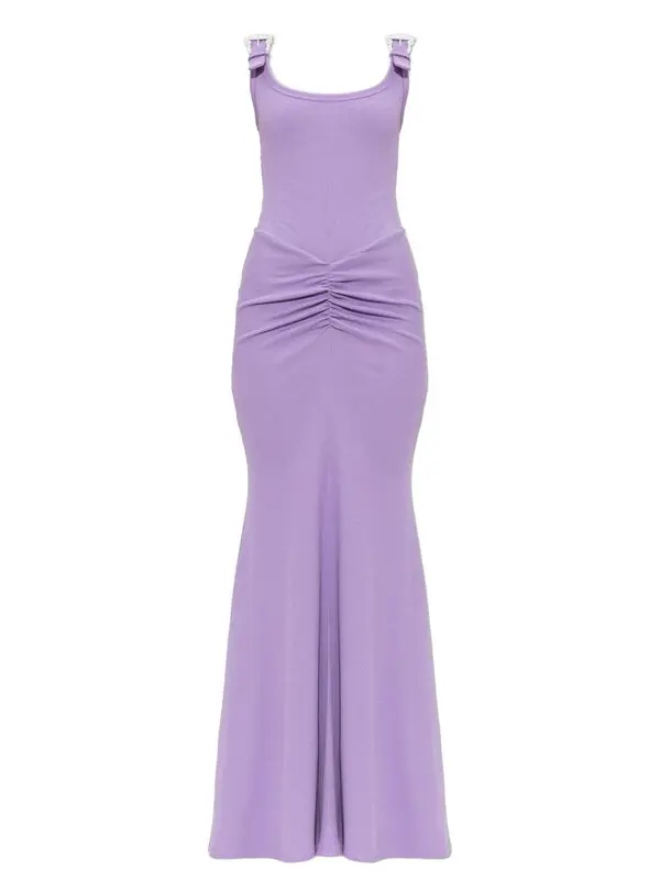 Versace Long Dress With Buckle Straps - Purple