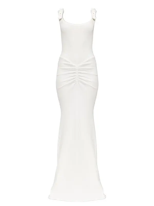 Versace Long Dress With Decorative Buckles - White