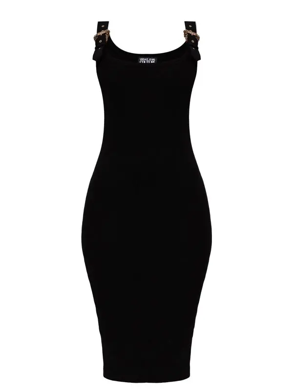 Versace Strappy Ribbed Knit Knee-length Dress - Black