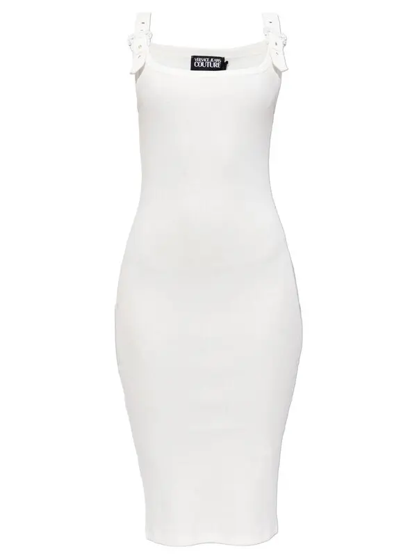 Versace Fitted Midi Dress With Buckle Straps - White