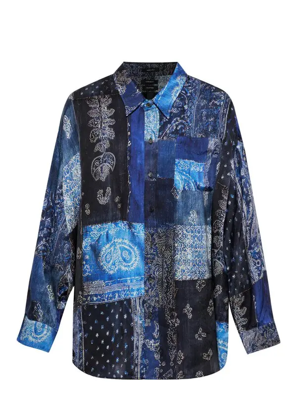 R13 Silk Patchwork Shirt - Navy Blue