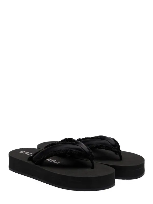 Balenciaga Cushy Fringed Satin Platform Thong Sandals - Black