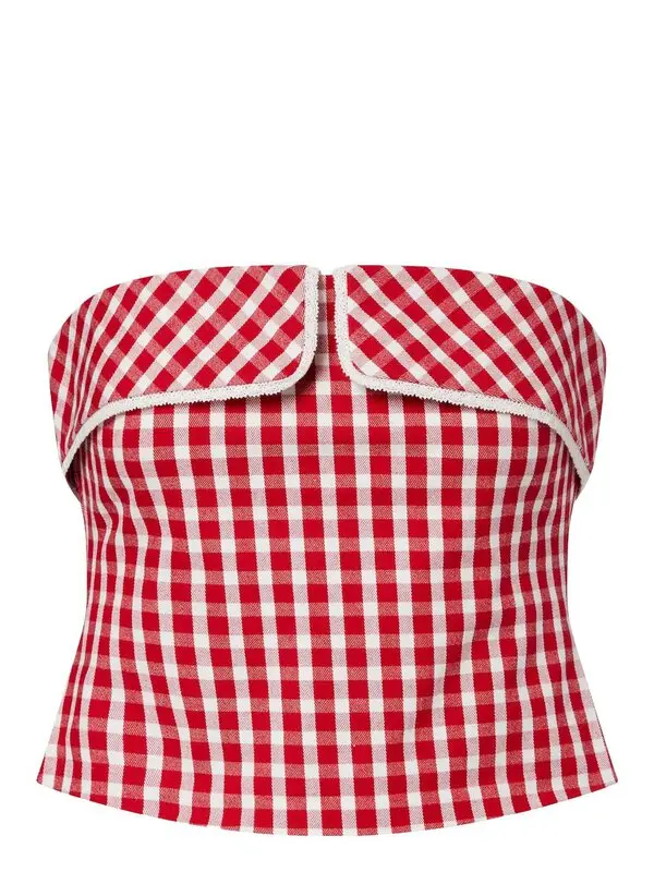 Posse Ebony Gingham Lace-trimmed Top - Red