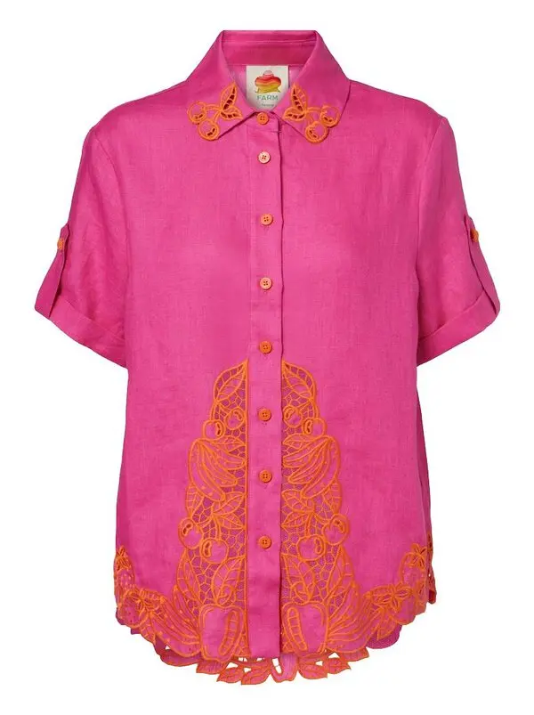 Farm Rio Broderie Anglaise Linen Shirt - Pink
