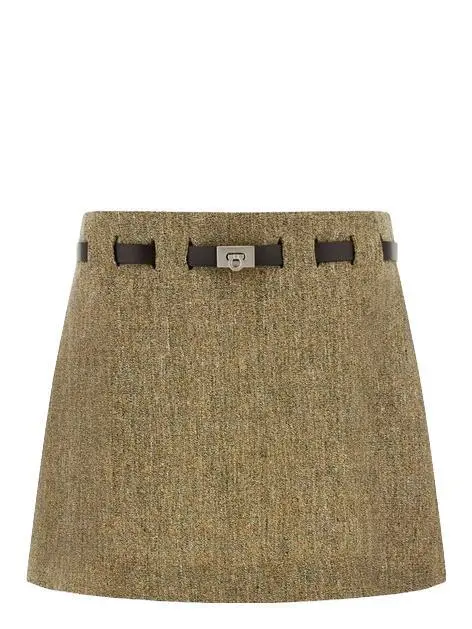 FERRAGAMO Mini Skirt With Gancini Belt - Brown / Neutral
