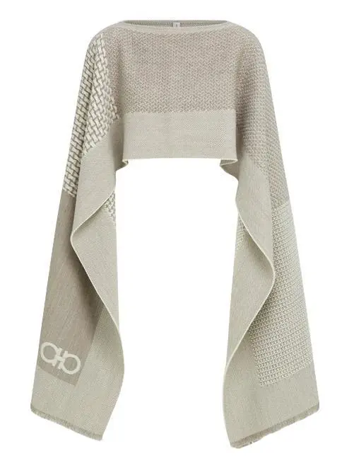 FERRAGAMO Jacquard Wool Cape - Grey