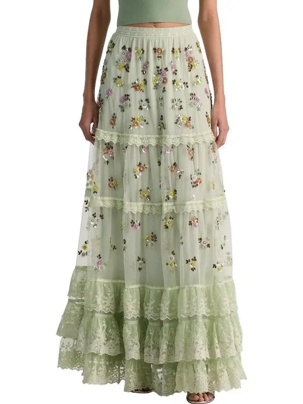 Alice + Olivia Embellished Maxi Skirt - Green