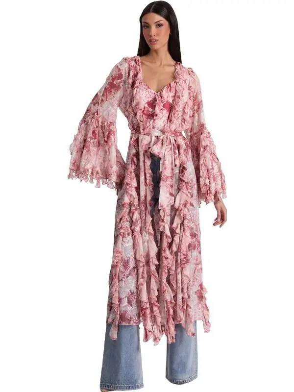 Alice + Olivia Cher Ruffle Maxi Robe - Pink