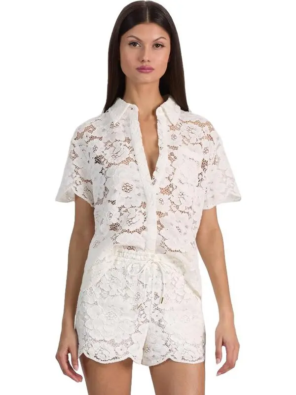 Alice + Olivia Lane Lace Button-down Shirt - White