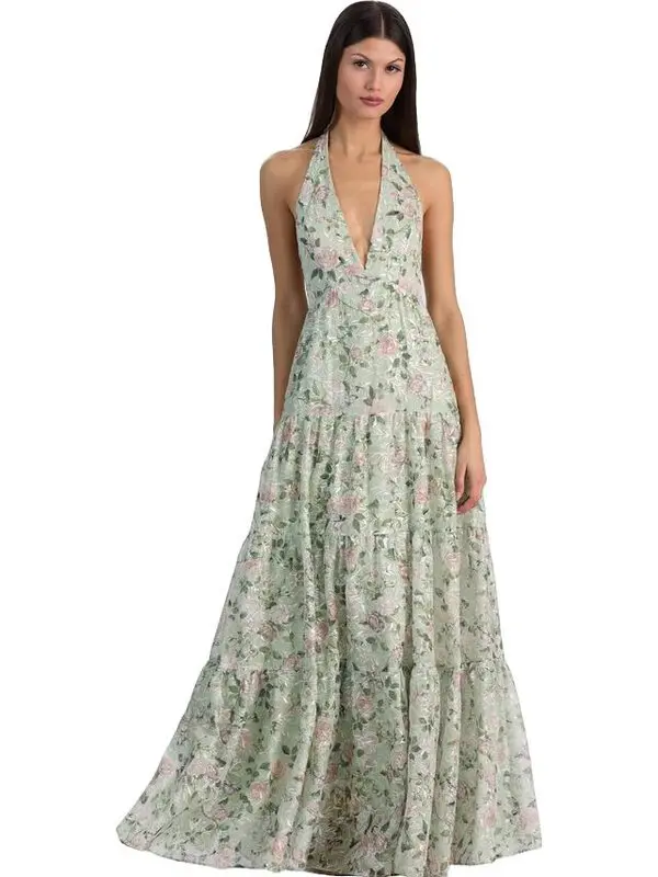 Alice + Olivia Maura Tie Floral Maxi Dress - Red