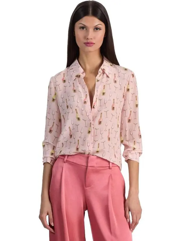 Alice + Olivia Willa Printed Silk Blouse - Pink