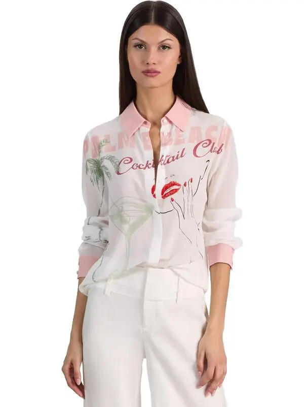 Alice + Olivia Willa Printed Silk Blouse - Pink