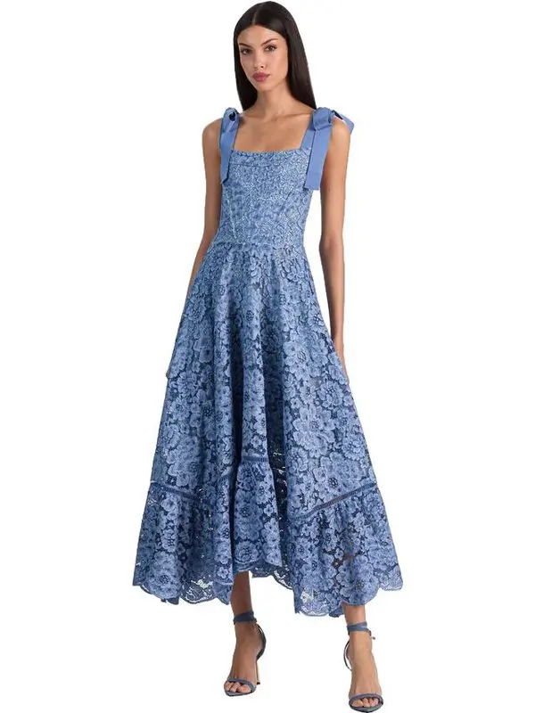Alice + Olivia Rosalee Lace Bustier Maxi Dress - Navy