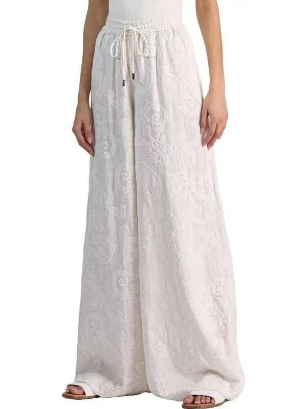 Alice + Olivia Ojai Embroidered Wide-leg Pants - White