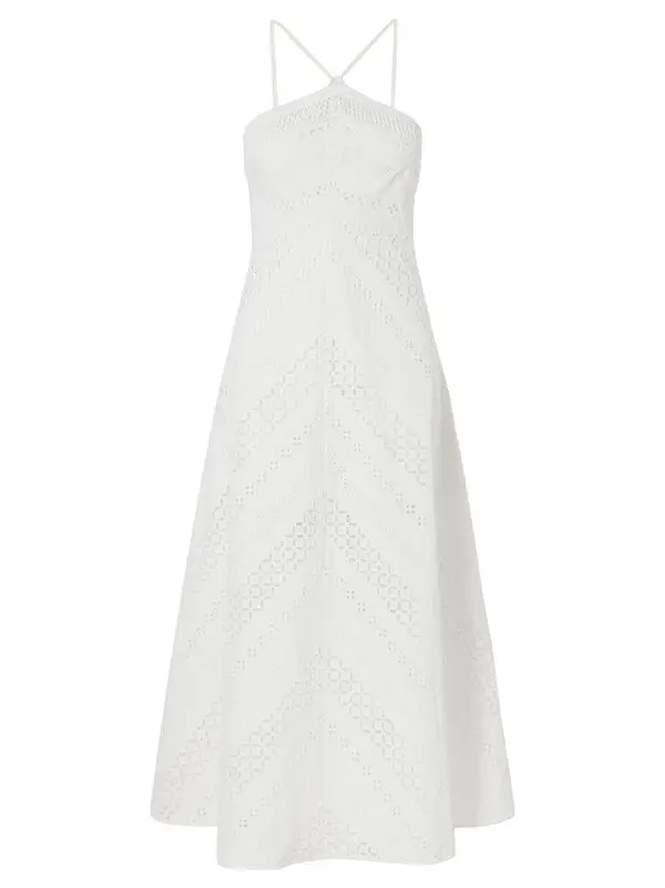 Loretta Caponi Castiglione Broderie Anglaise Halterneck Midi Dress - White