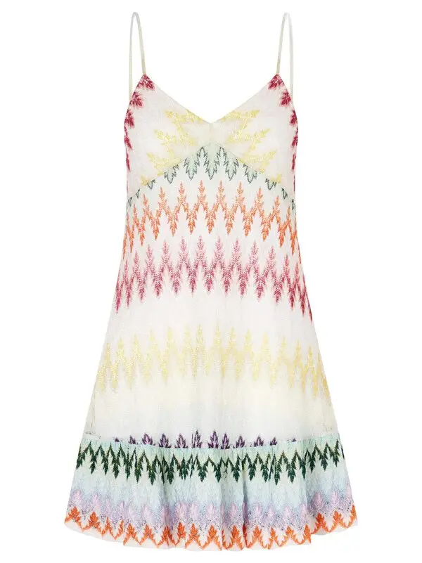 Missoni Scalloped Striped Metallic Crochet-knit Mini Dress - White