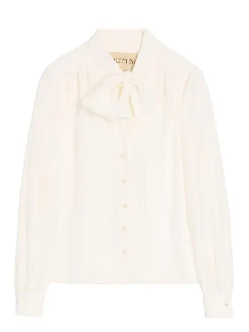 Valentino Garavani Crepe De Chine Shirt With Neck Scarf - Ivory