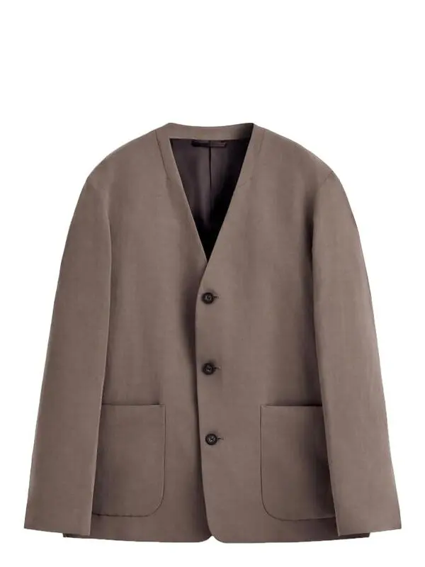 Cos Collarless Linen-blend Blazer - Brown