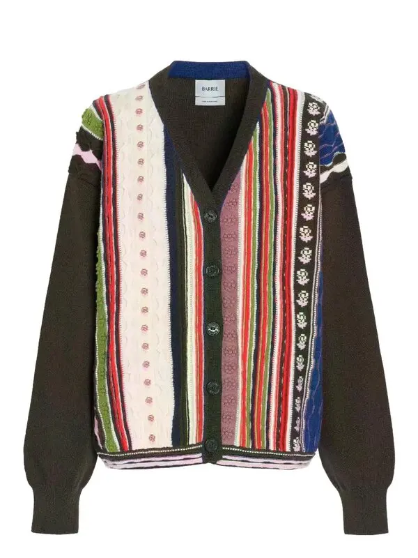 BARRIE Stripe Cashmere Cardigan - Brown