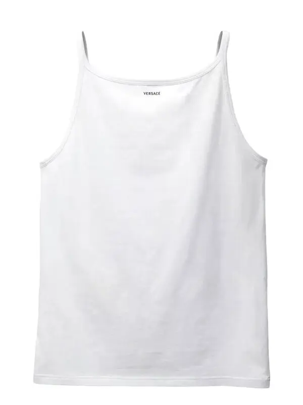 Versace Embroidered Cotton-jersey Tank Top - White