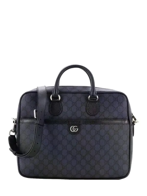 Gucci Ophidia Zip Around Pocket Briefcase Gg Coated Canvas Medium - Blue