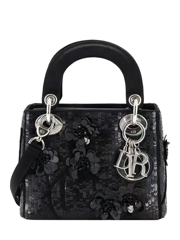 Dior Lady Embellished Satin Mini Satchel - Black