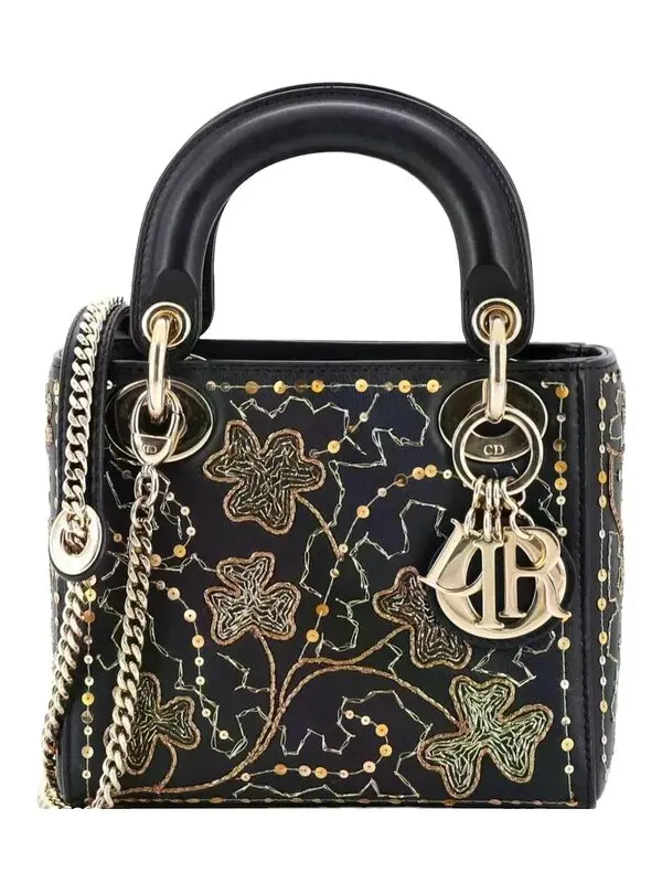 Dior Lady Chain Bag Embroidered Calfskin Mini Satchel - Black