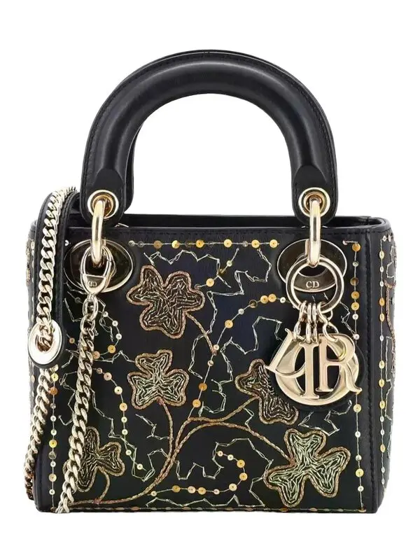Dior Lady Chain Bag Embroidered Calfskin Mini Satchel - Black