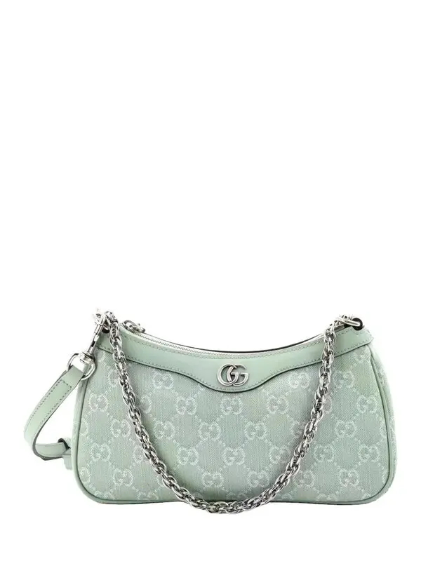 Gucci Ophidia Zip Pochette Gg Denim Small Shoulder Bag - Green