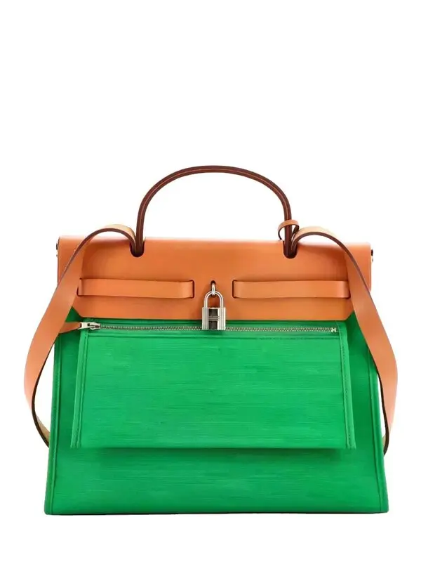 Hermès Herbag Zip Leather And Toile 31 Shoulder Bag - Green