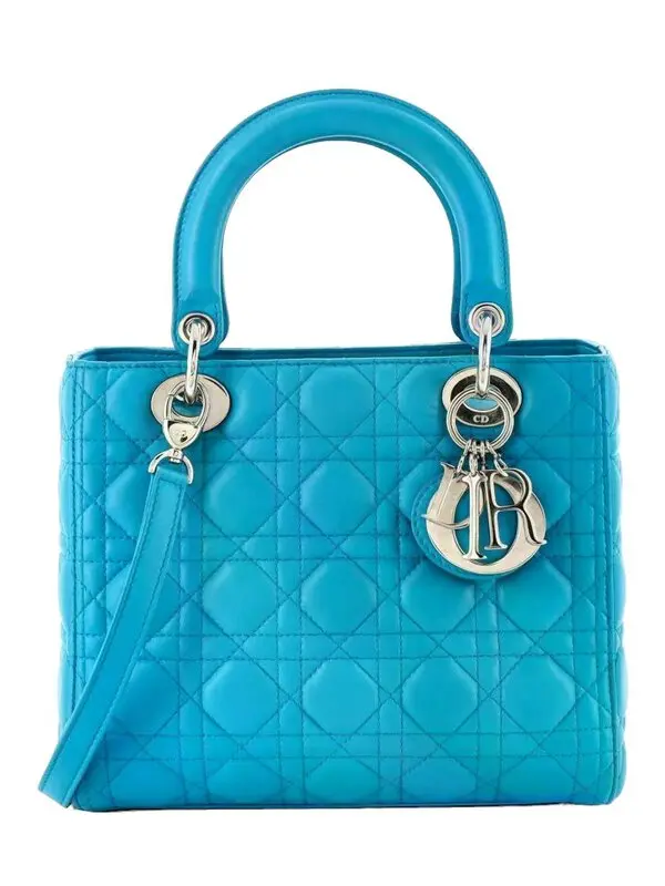 Dior Lady Medium Satchel Cannage Quilt Lambskin - Blue