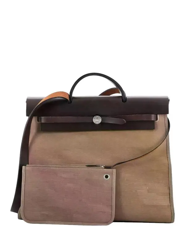 Hermès Herbag Zip Leather And Toile 39 Satchel - Brown