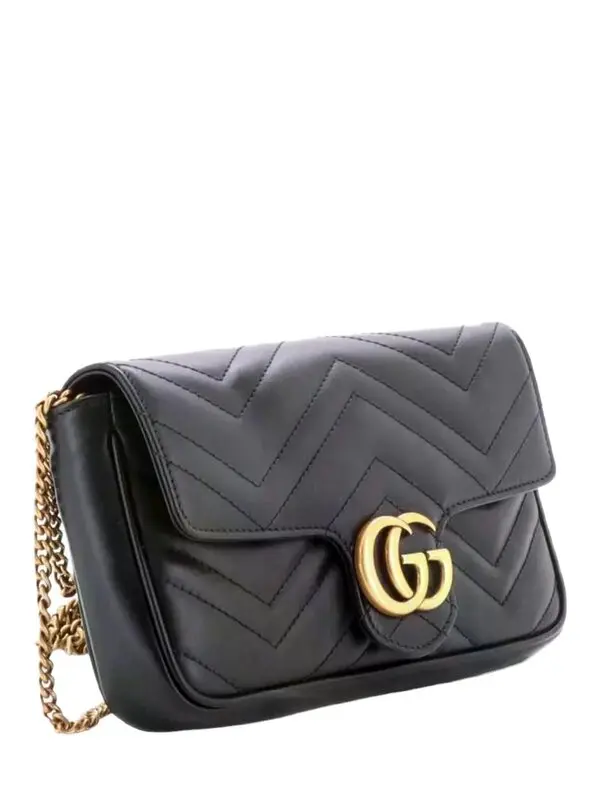 Gucci Gg Marmont Wallet On Chain Matelasse Leather Mini Crossbody Bag - Black