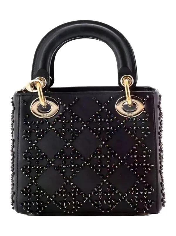 Dior Lady Chain Bag Crystal Embellished Cannage Quilt Leather Mini Satchel - Black