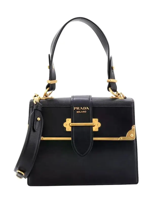 Prada Cahier Convertible City Calf And Saffiano Medium Shoulder Bag - Black