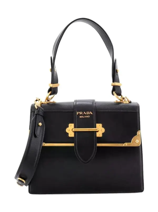 Prada Cahier Convertible City Calf And Saffiano Medium Shoulder Bag - Black