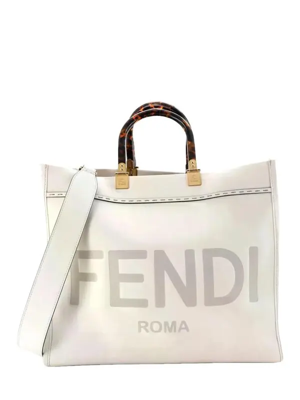 Fendi Sunshine Shopper Leather Medium Tote Bag - White