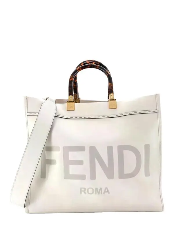 Fendi Sunshine Shopper Leather Medium Tote Bag - White