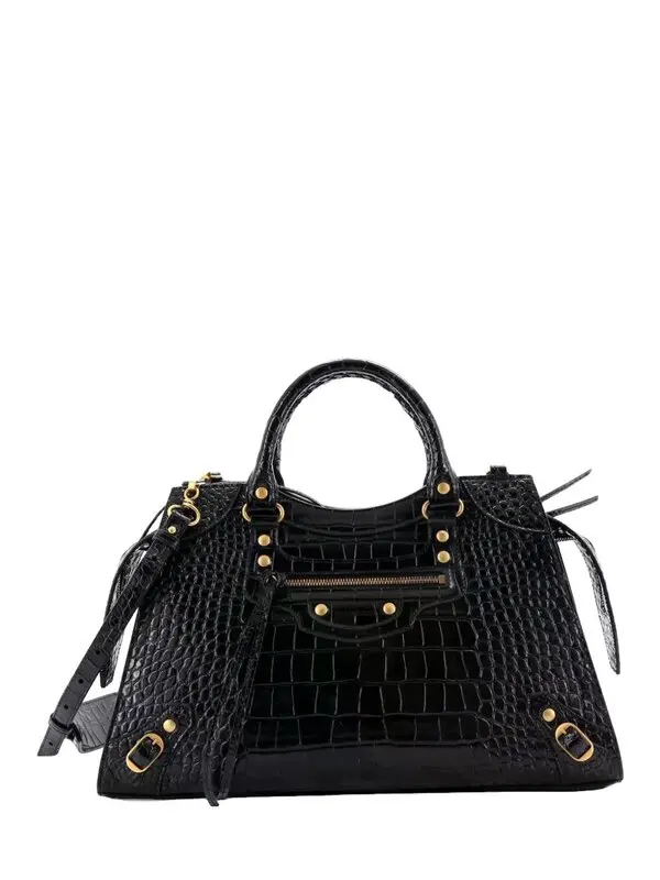 Balenciaga Neo Classic City Crocodile Embossed Leather Satchel - Black