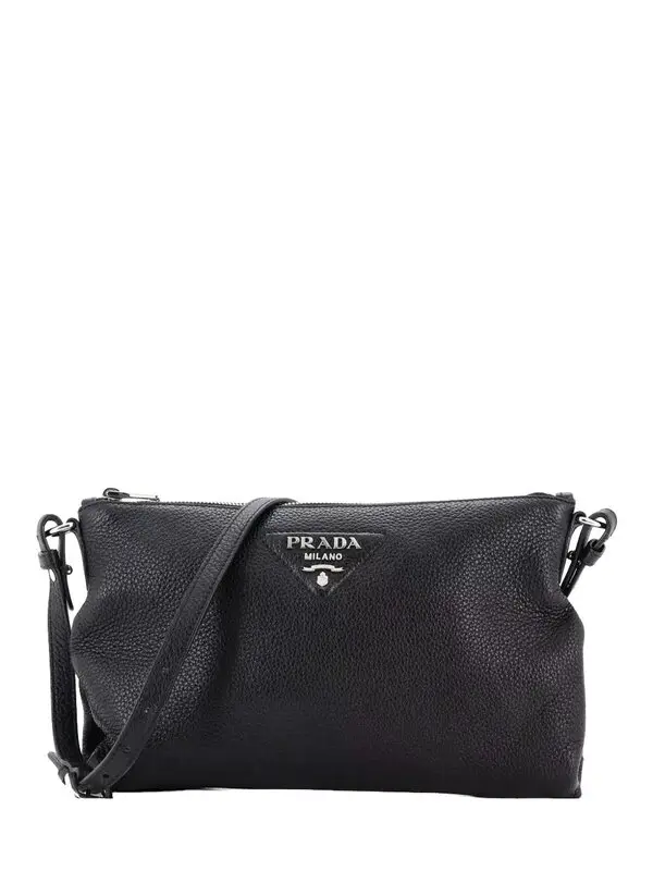 Prada Dual Strap Zip Vitello Daino Small Crossbody Bag - Black